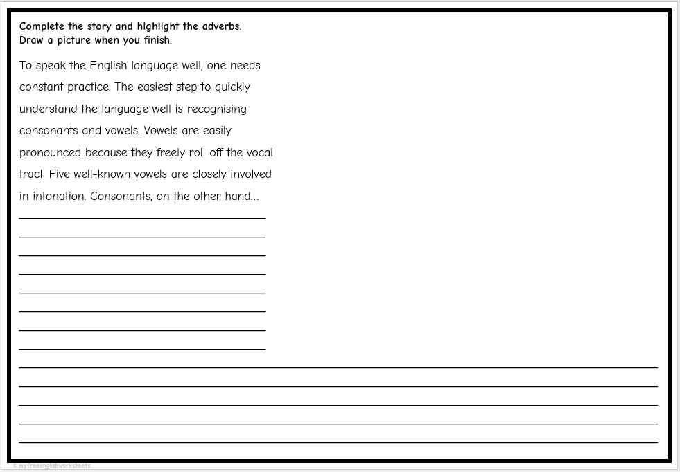 Adverb Worksheets | Story Writing | Free English Worksheets