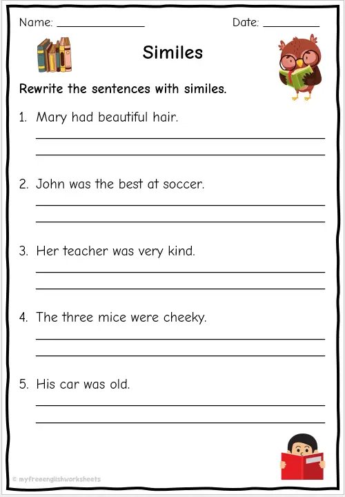 Simile Worksheets - Using Similes | Free English Worksheets